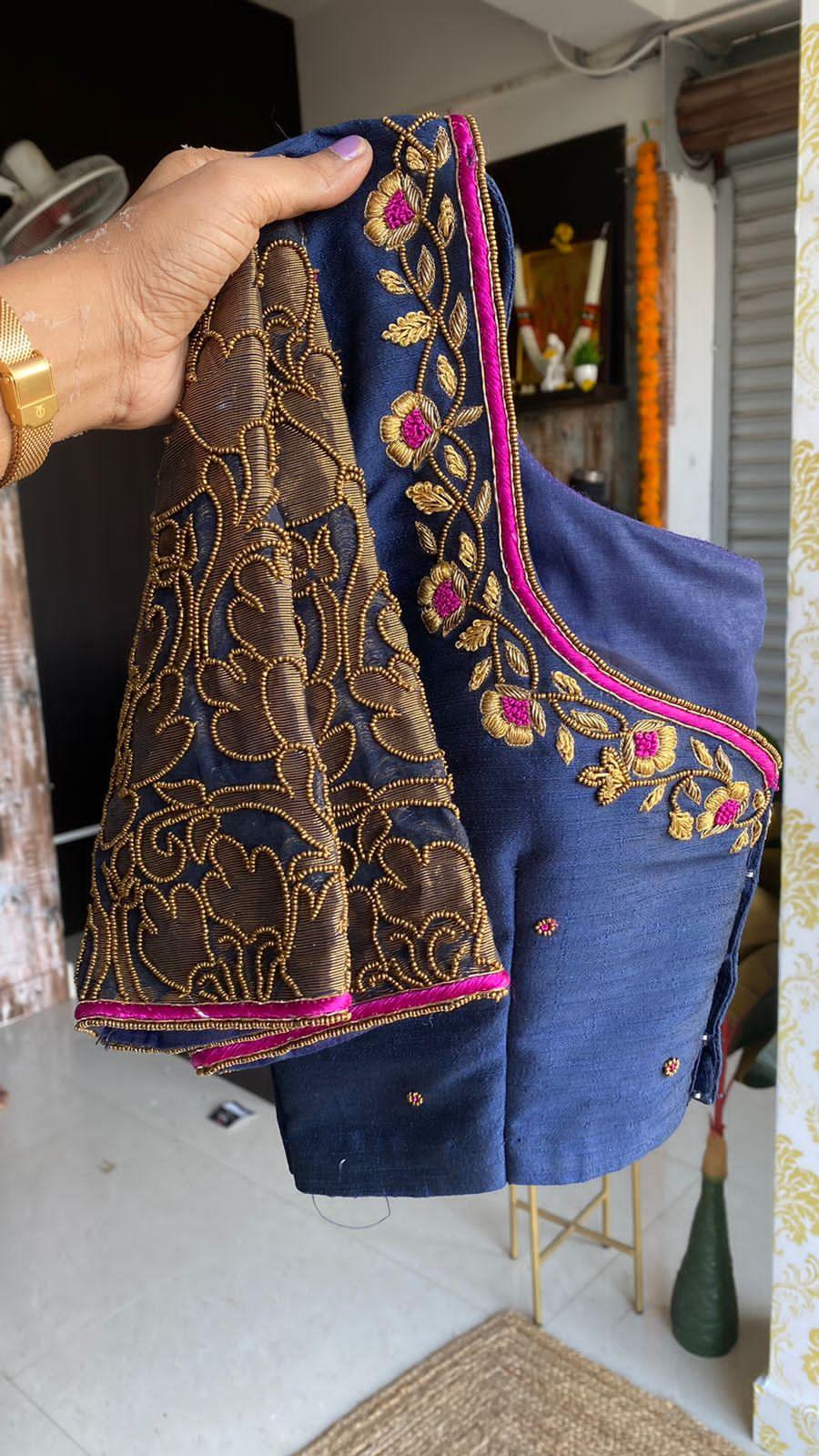 Midnight blue silk embroidery hand worked lehenga – Threadslabel